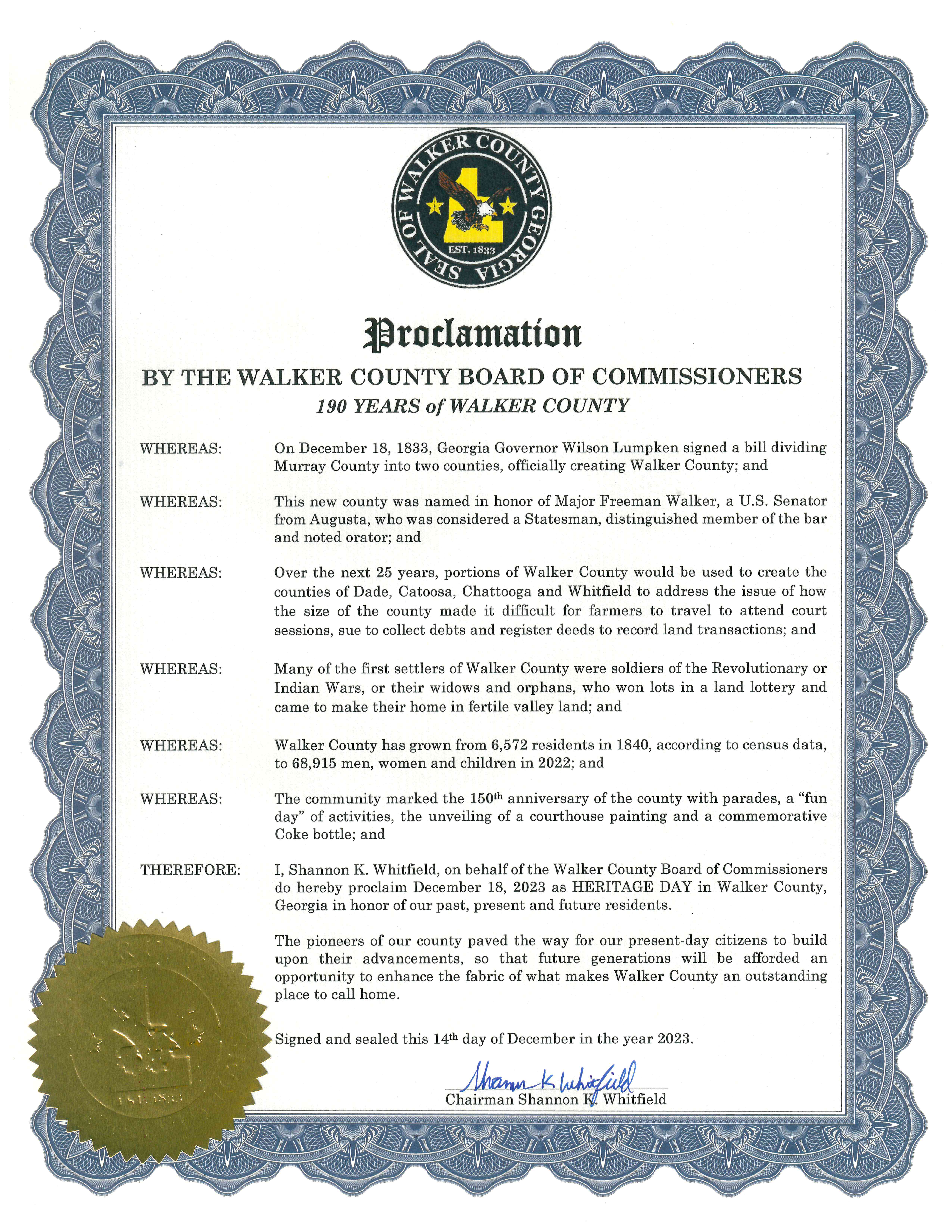 Heritage Day Proclamation - Walker County, GA - Official Government Site